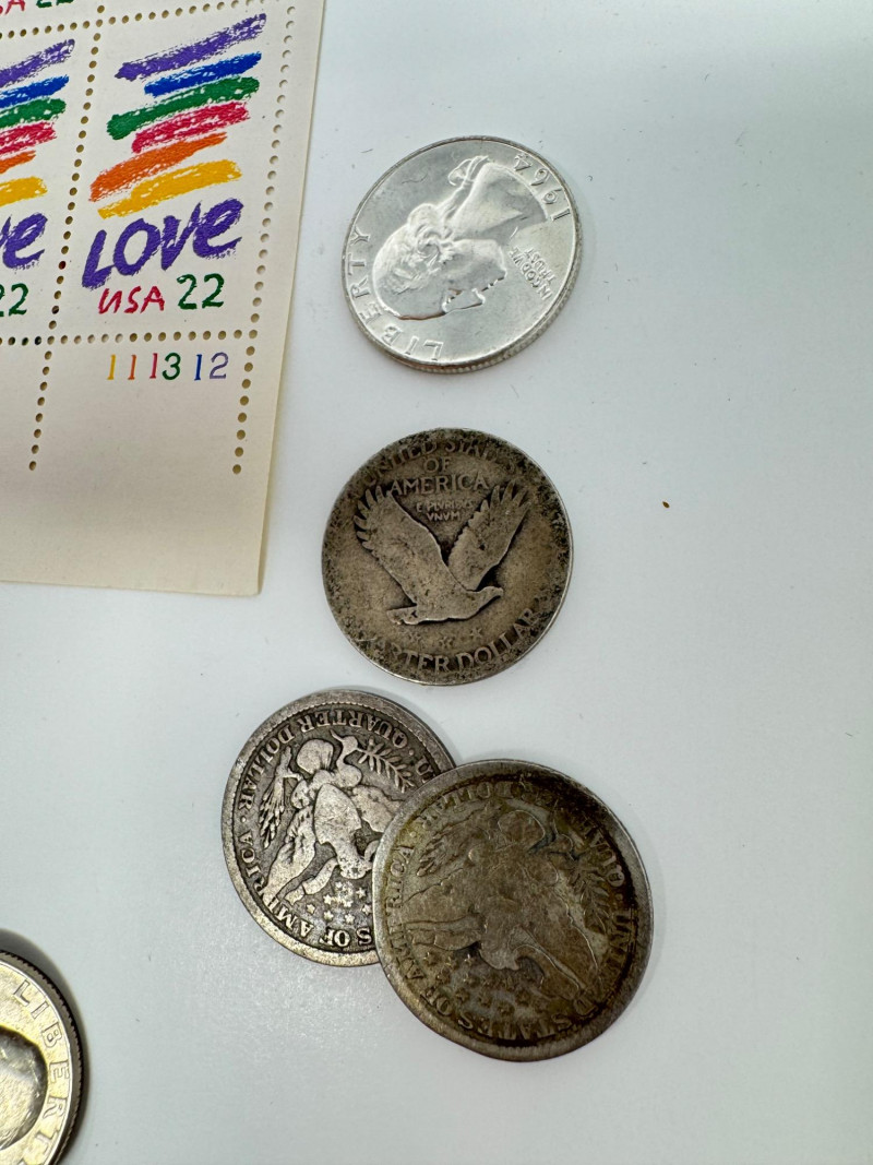 Lot # 117 - Mixed US Coin & Stamp Collection: Silver Quarters ...